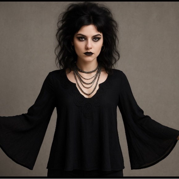 Zac & Rachel | Tops | Zac Rachel Woman Black Wide Bell Sleeves ...
